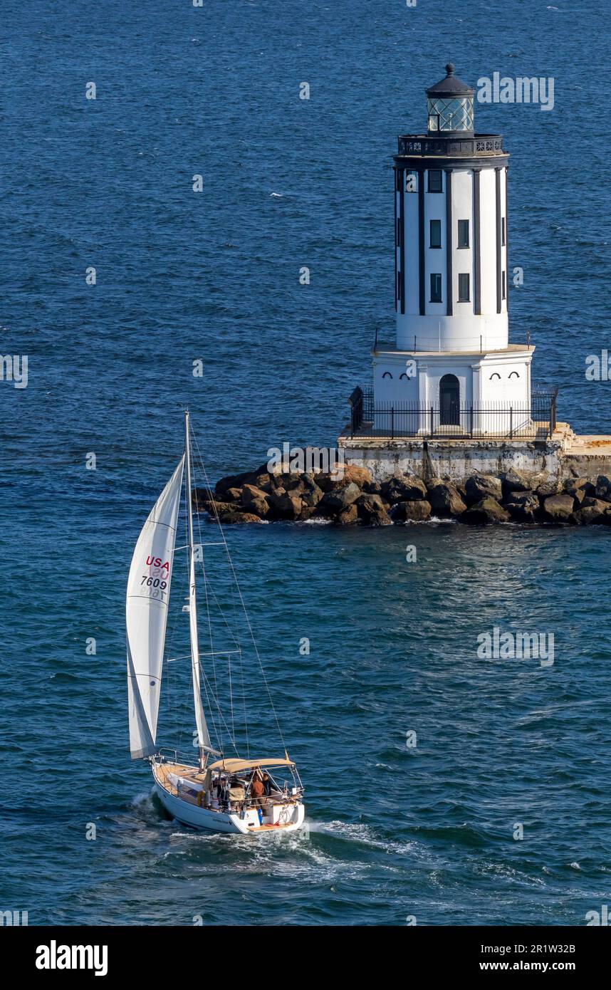 Yacht & Angels Gate Lighthouse, San Pedro, Southern California, USA ...