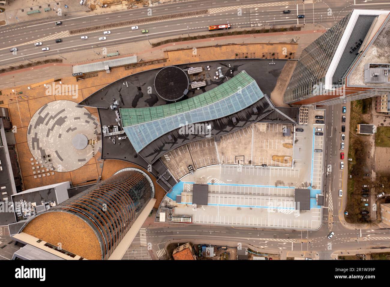 Drone photography of shopping centers glass roof. Directly above Stock ...