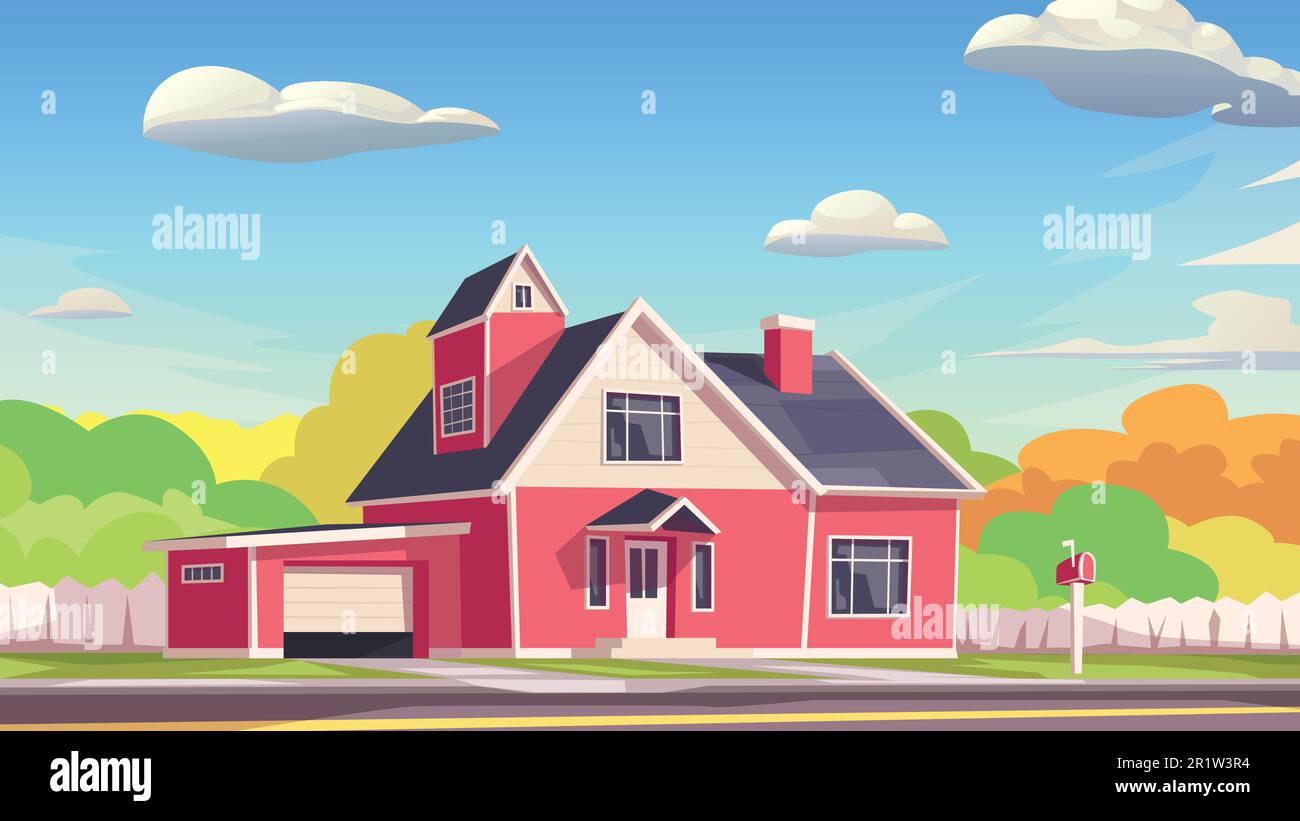 red color cartoon house at sunny day Stock Vector Image & Art - Alamy