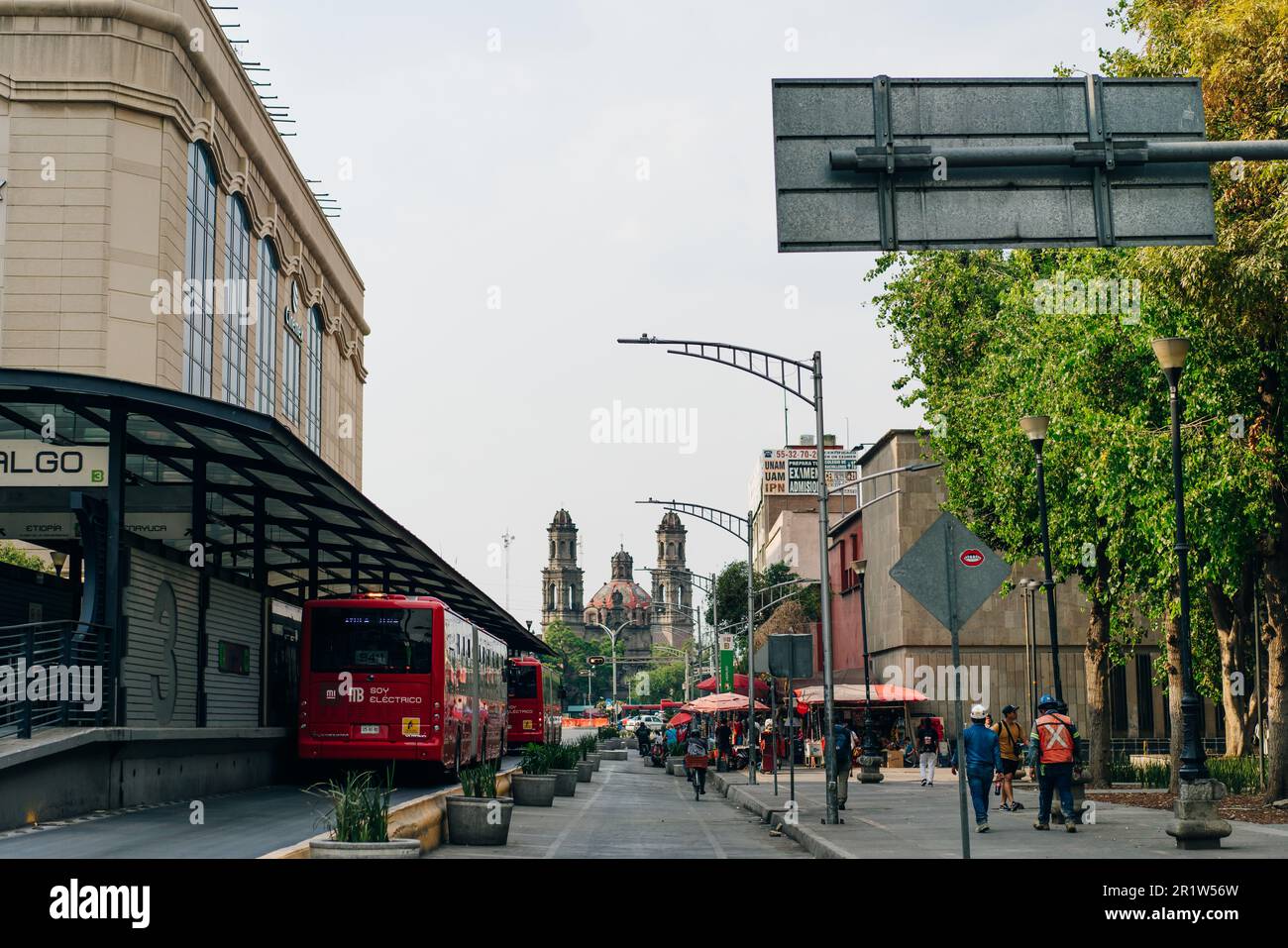 MEXICO CITY, MEXICO - may 2023 Two floor modern public bus stopping in ...