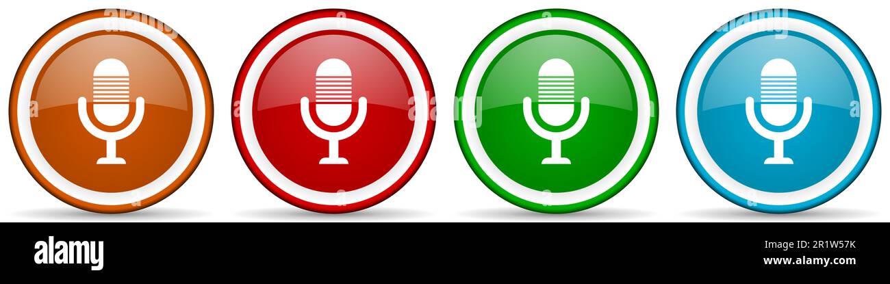 Microphone, audio, record, radio glossy icons, set of modern design ...