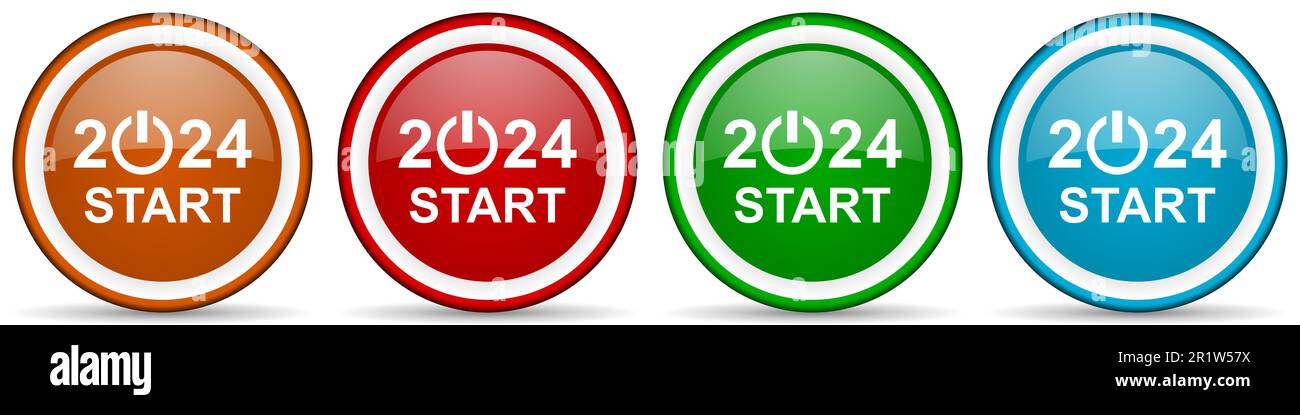 New year 2024 glossy icons, set of modern design buttons for web ...