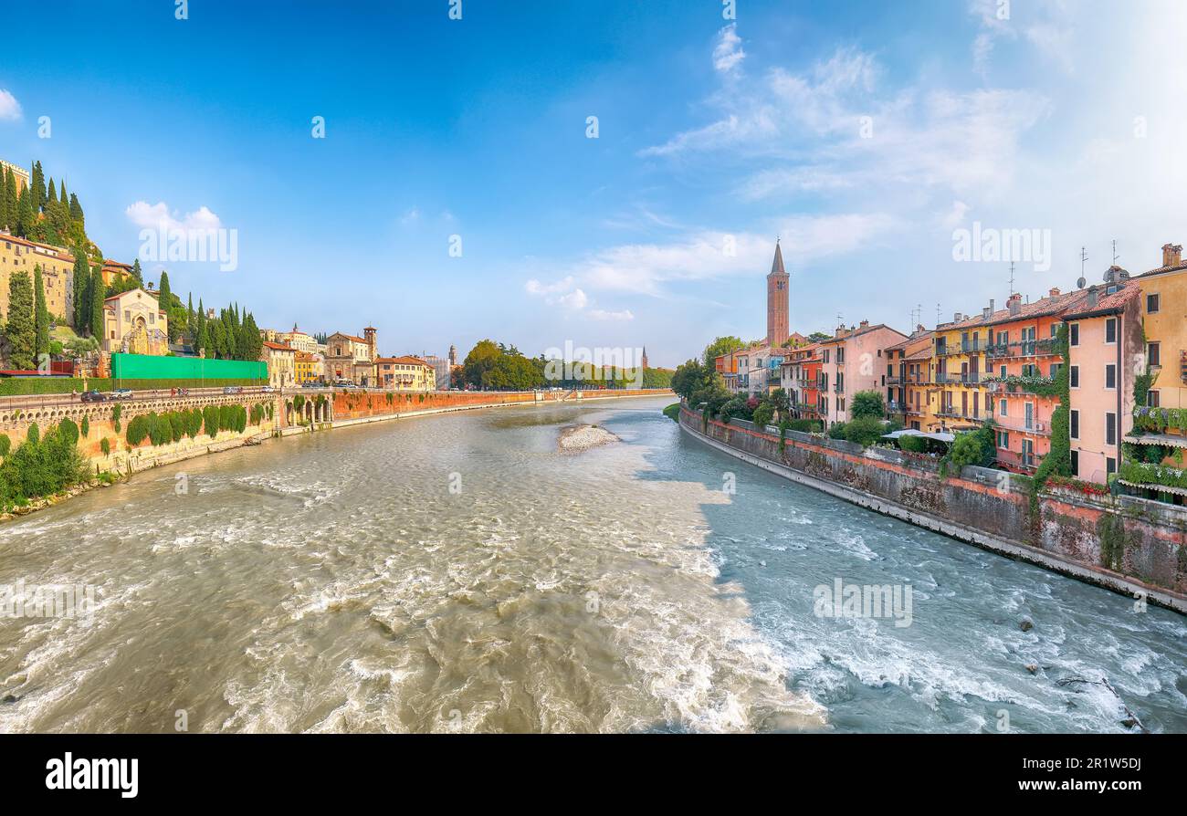 Amazing Verona cityscape view on the riverside with historical ...