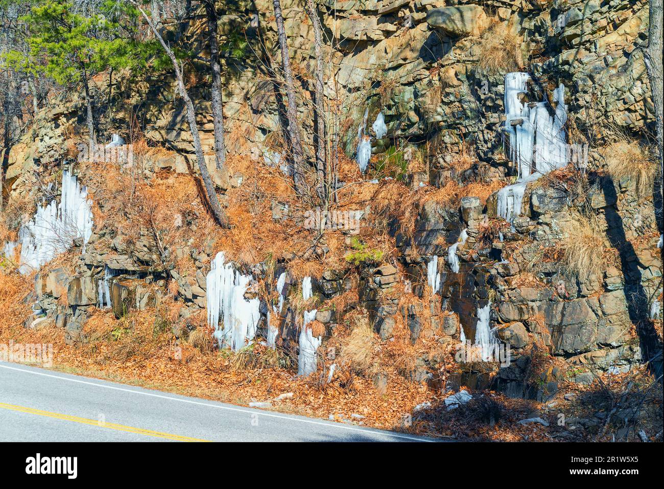 Frozen weeping rocks somewhere on Virginia State Route 122 Stock Photo ...
