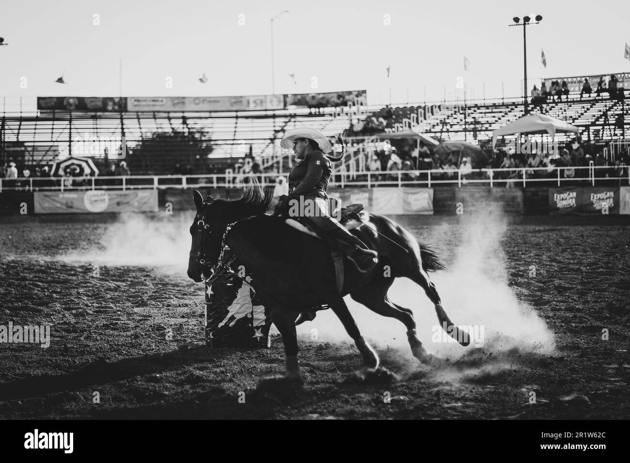 Cowboys, during the rodeo circuit at the Expo Ganadera de Sonora, on ...