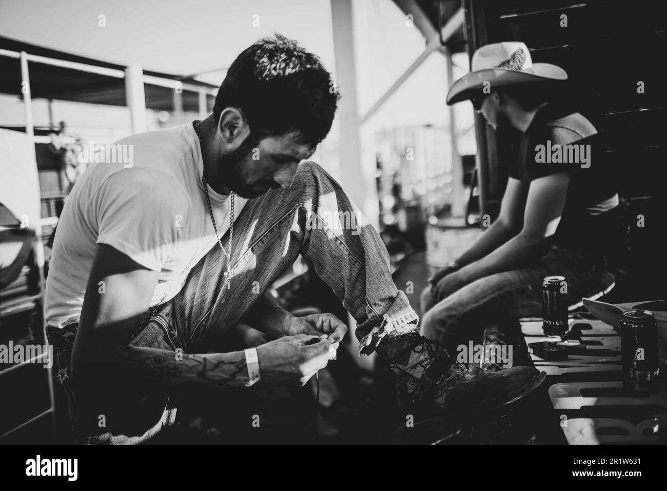 Cowboys, during the rodeo circuit at the Expo Ganadera de Sonora, on ...