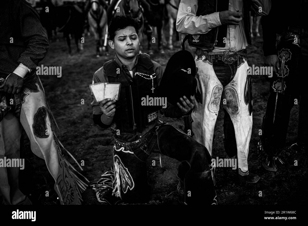Cowboys, during the rodeo circuit at the Expo Ganadera de Sonora, on ...