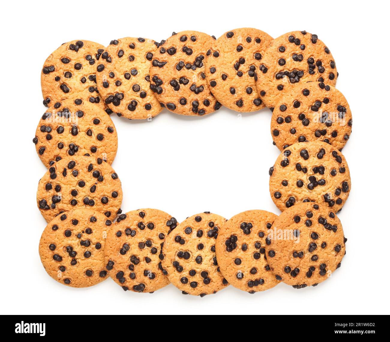Frame made of tasty cookies with chocolate chips on white background ...