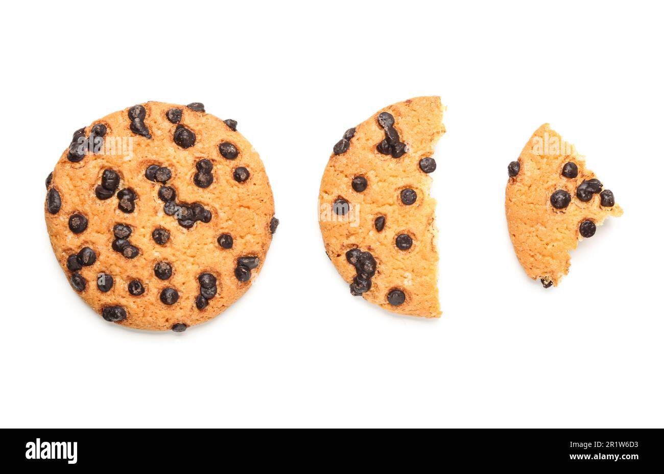 Whole and broken cookies with chocolate chips on white background Stock ...