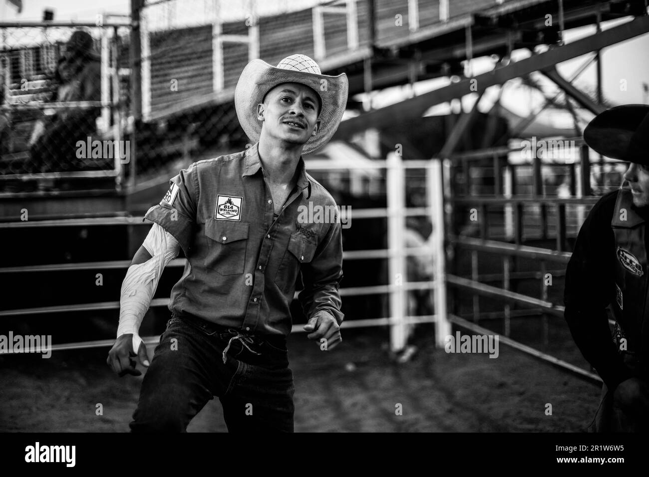 Cowboys, during the rodeo circuit at the Expo Ganadera de Sonora, on ...