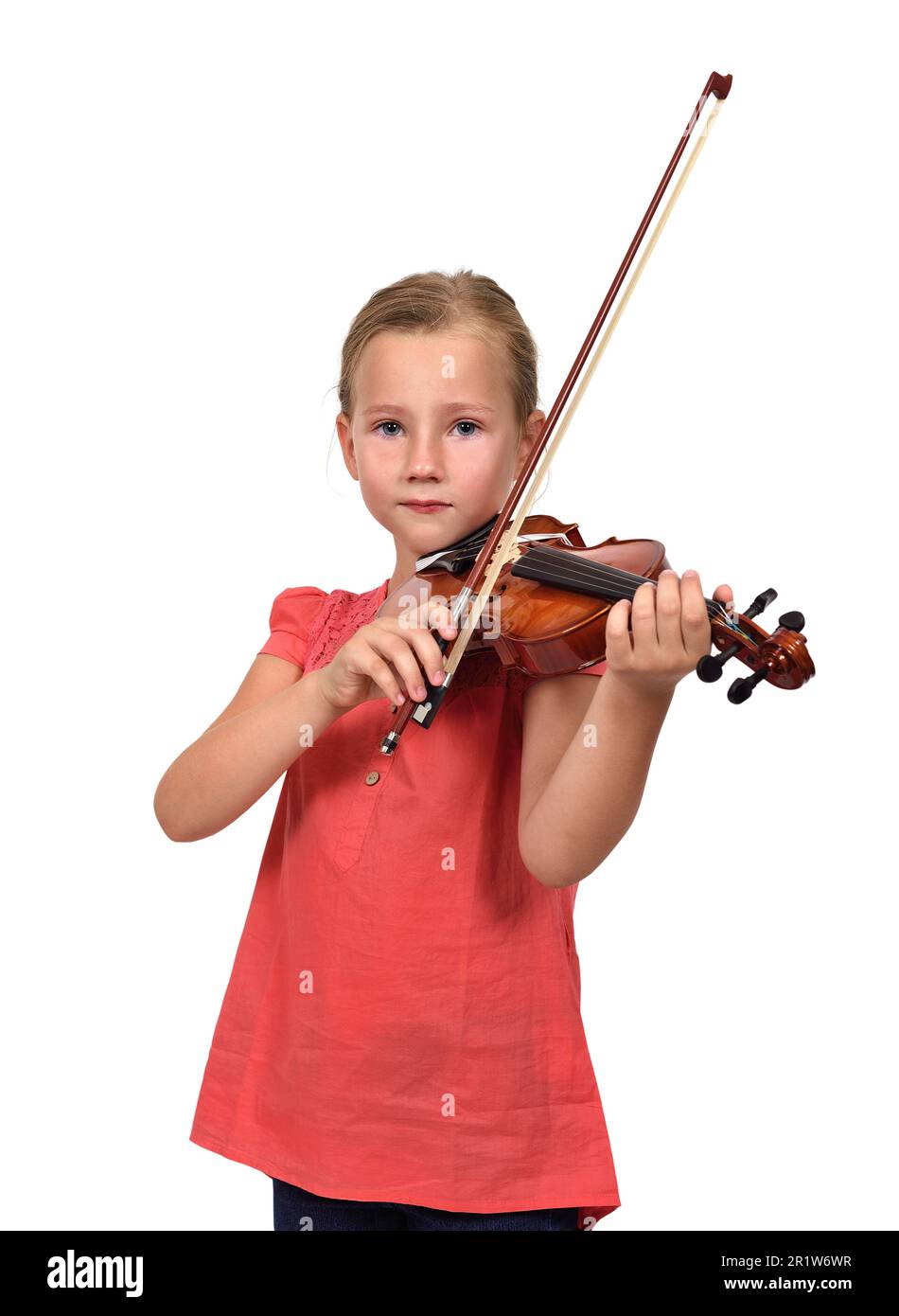 crying girl with violin on white background Stock Photo - Alamy