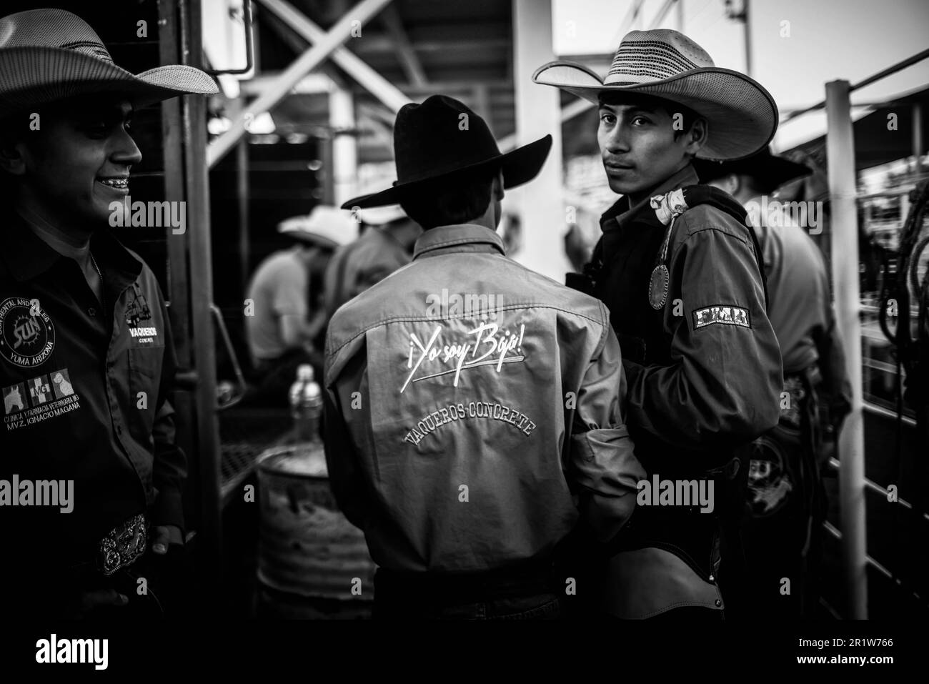 Cowboys, during the rodeo circuit at the Expo Ganadera de Sonora, on ...