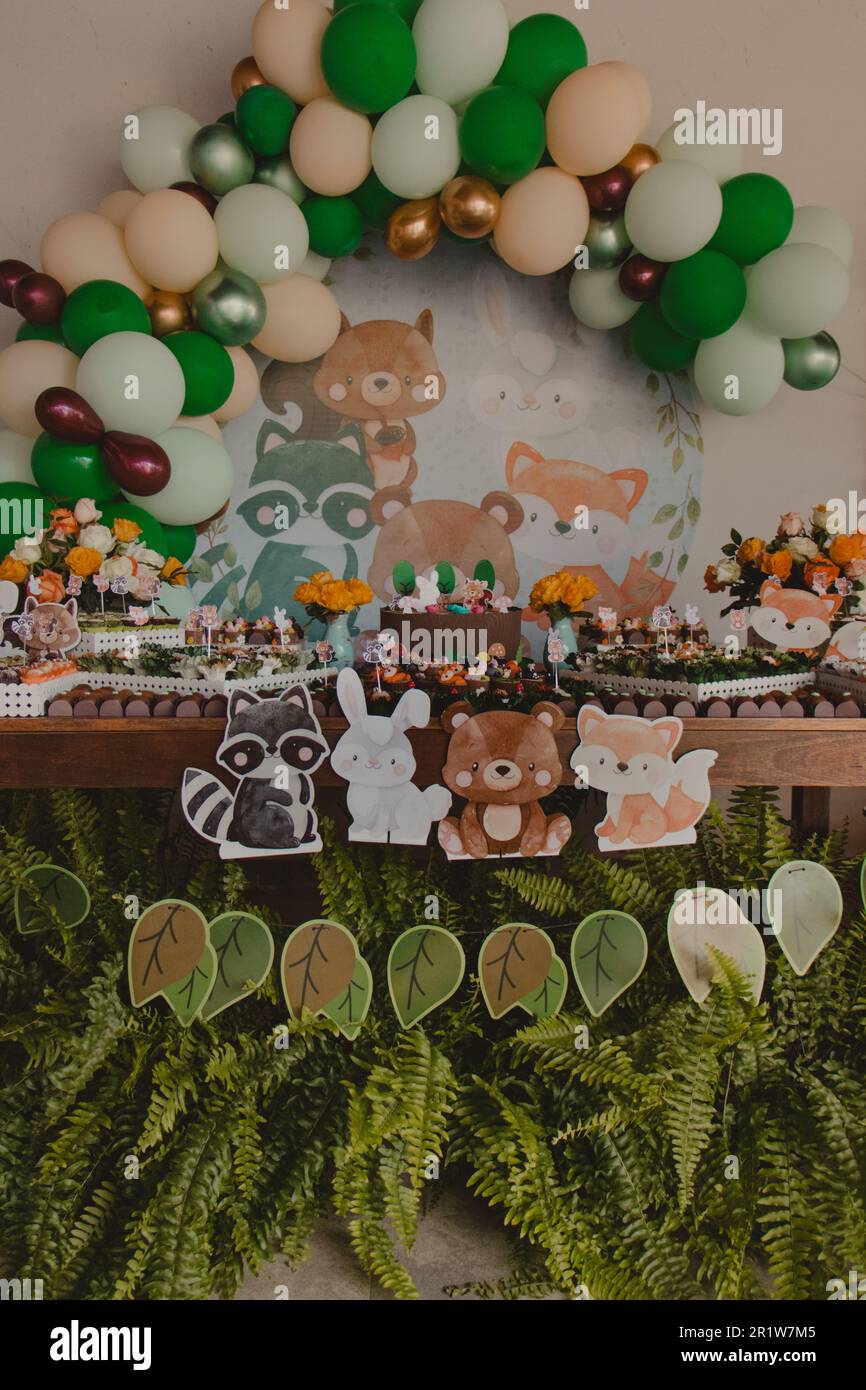 animals in the forest baby shower decor Stock Photo - Alamy