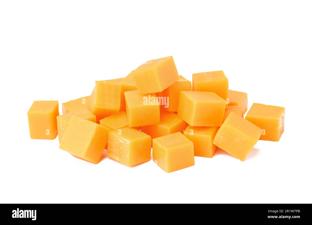Cubes of tasty cheddar cheese on white background Stock Photo - Alamy
