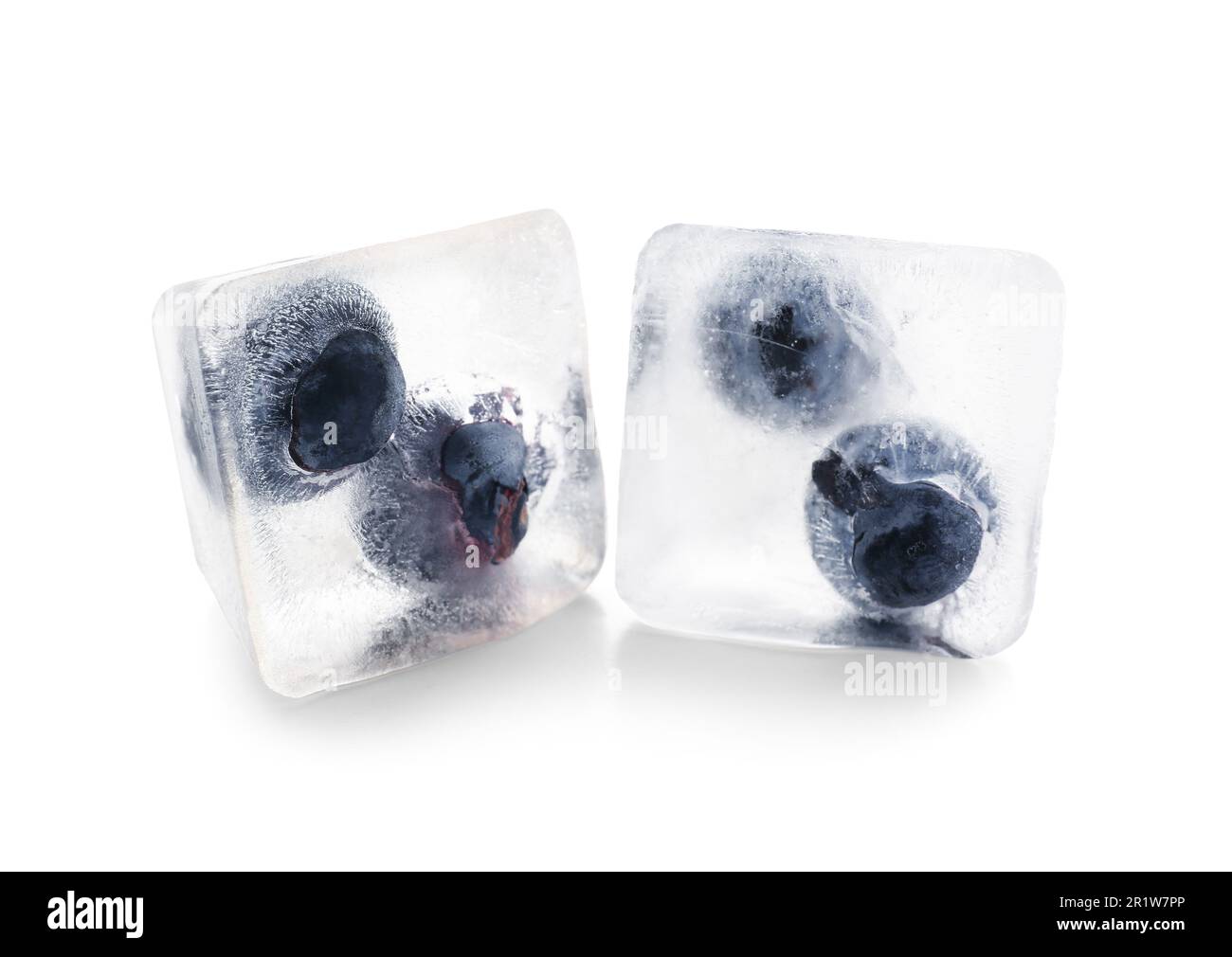 Fresh blueberry frozen in ice cubes on white background Stock Photo - Alamy