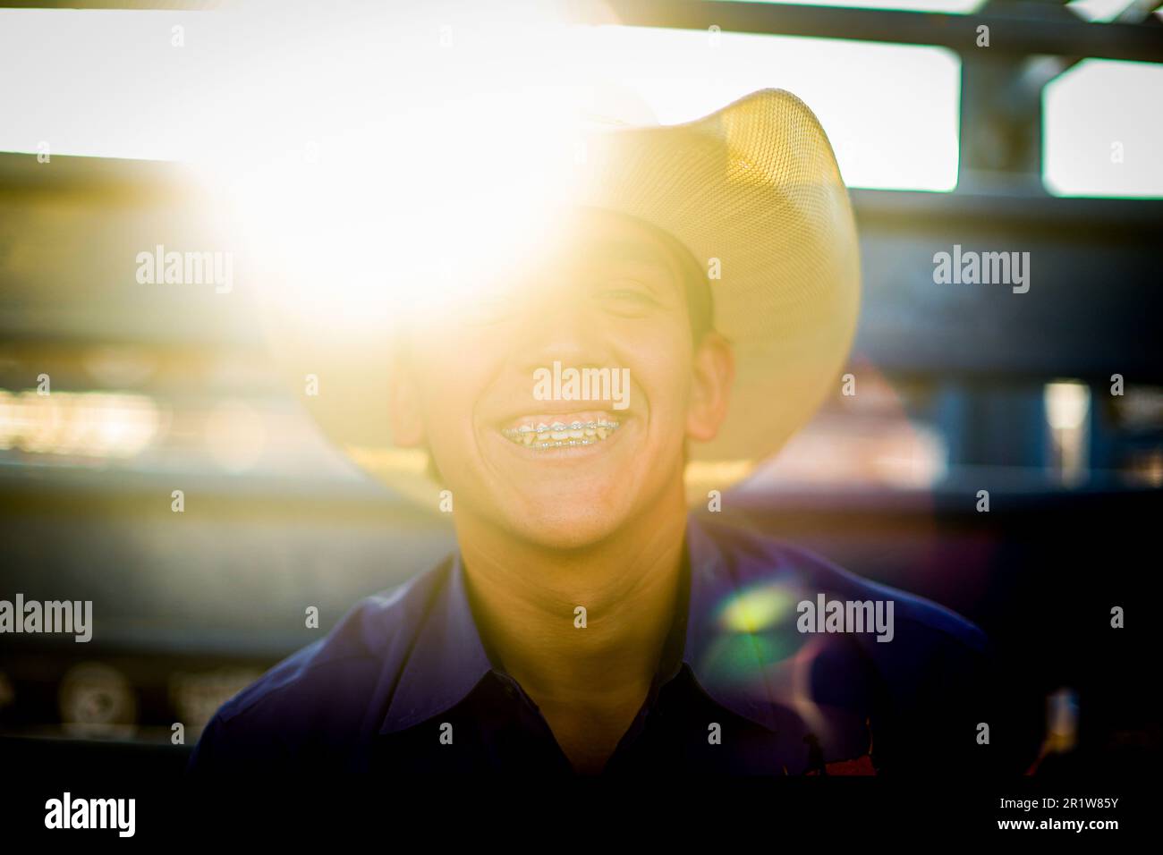 Cowboys, during the rodeo circuit at the Expo Ganadera de Sonora, on ...