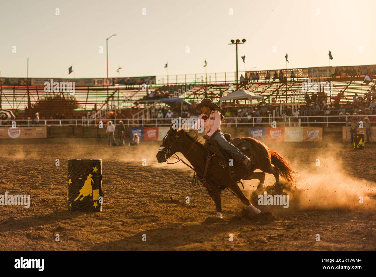 Cowboys, during the rodeo circuit at the Expo Ganadera de Sonora, on ...