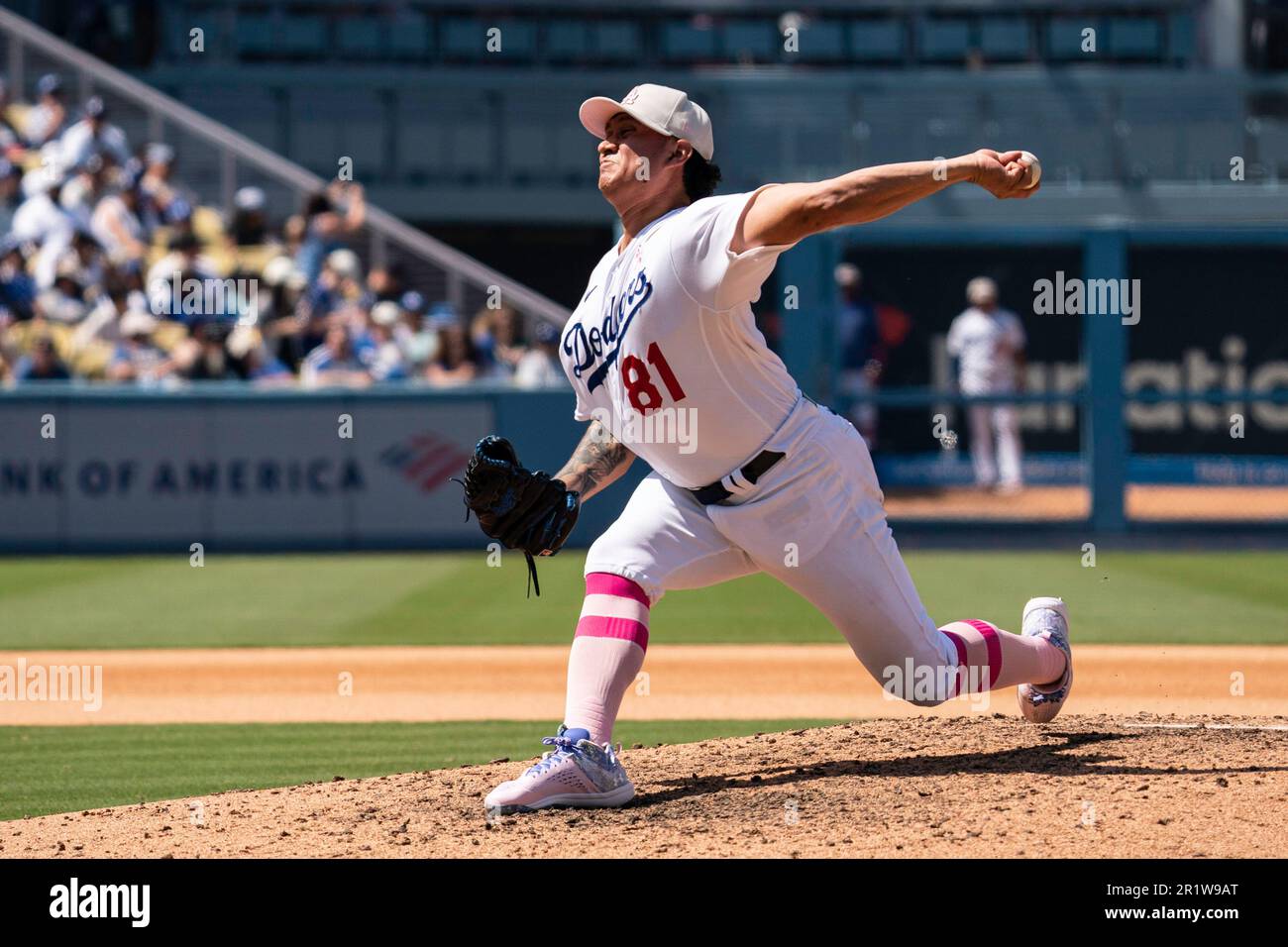 Los Angeles Dodgers relief pitcher Victor Gonzalez (81) throws during a ...
