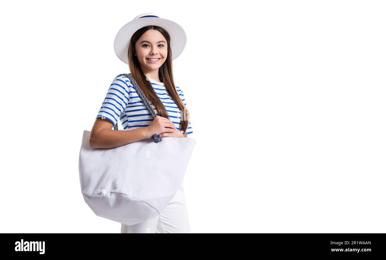 teen girl in marine style on background, copy space. photo of teen girl ...