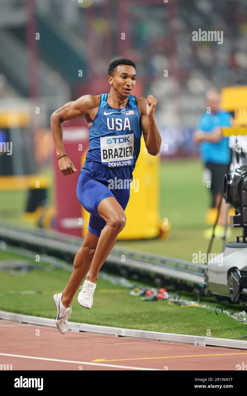 Donavan Brazier running the 800m at the 2019 World Athletics ...
