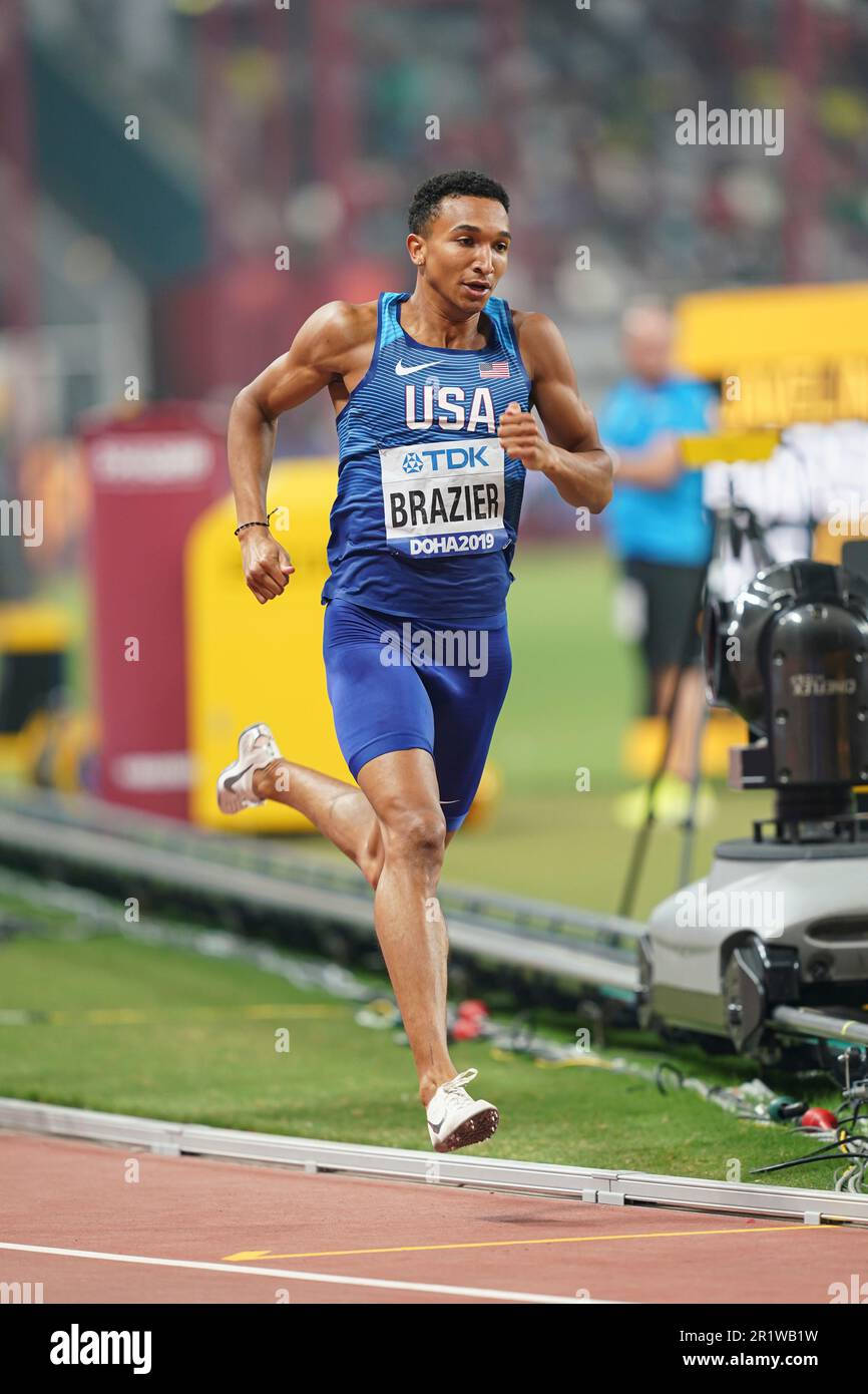Donavan Brazier running the 800m at the 2019 World Athletics ...