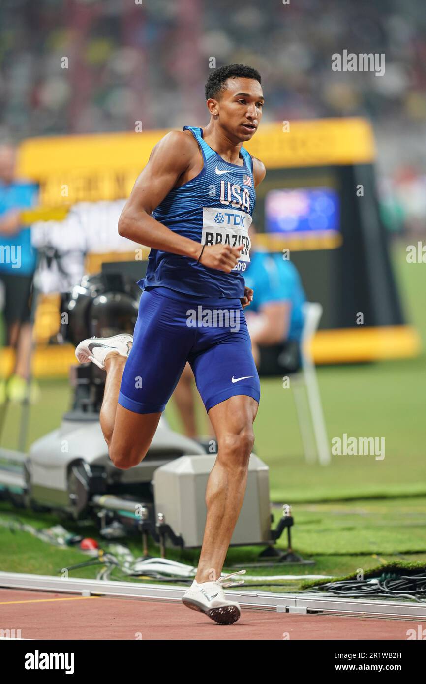 Donavan Brazier running the 800m at the 2019 World Athletics ...