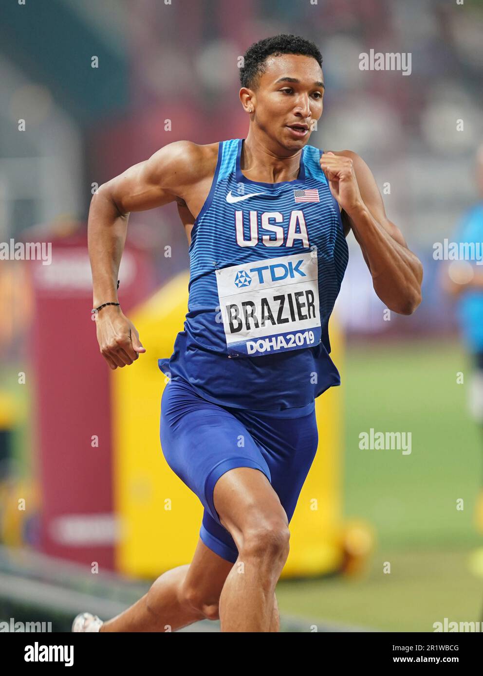 Donavan Brazier running the 800m at the 2019 World Athletics ...
