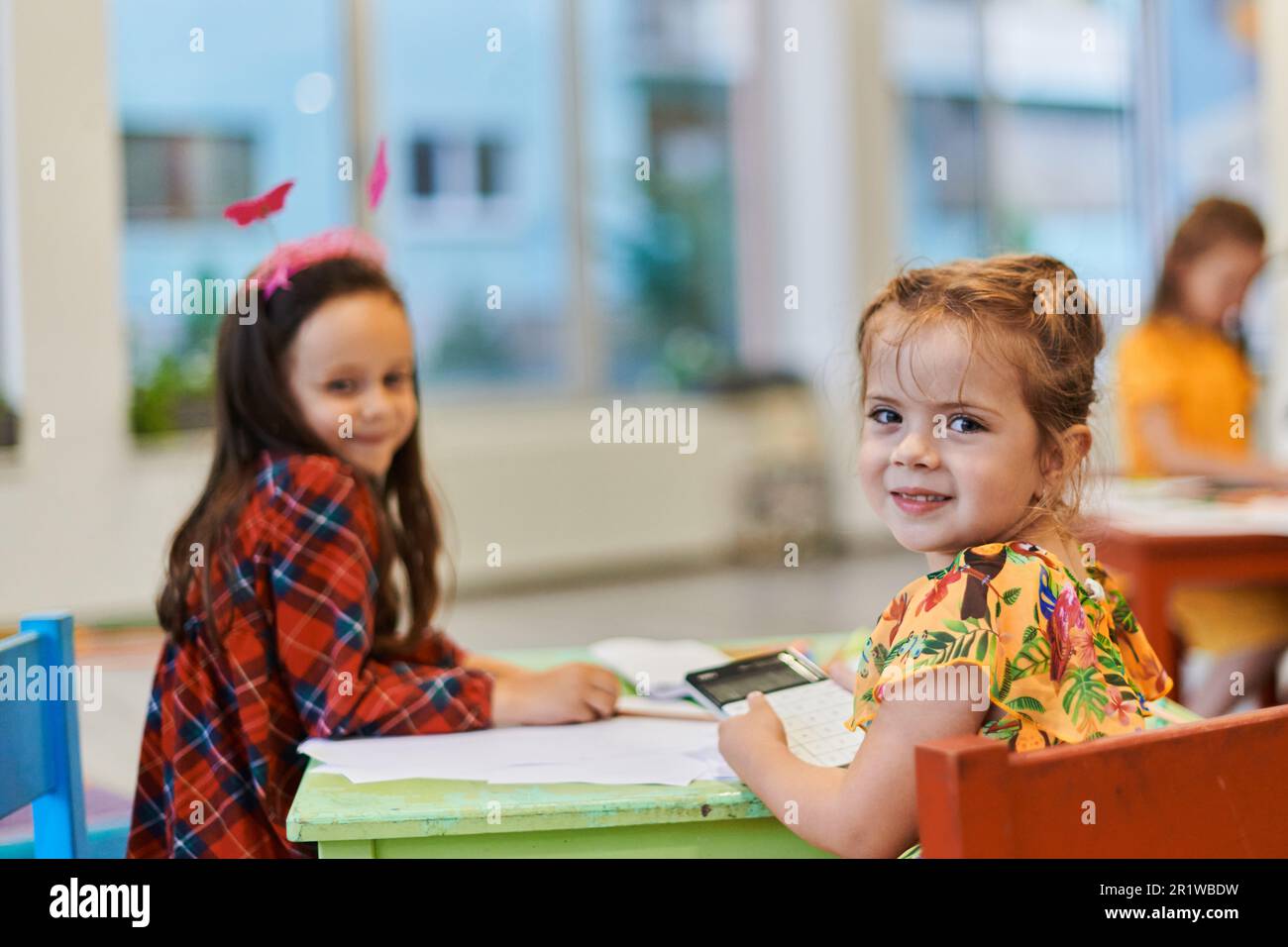Creative kids during an art class in a daycare center or elementary ...