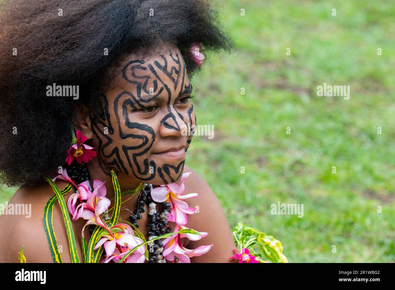 Papua New Guinea, Oro Province, Tufi Island, Baga Village. Young woman ...
