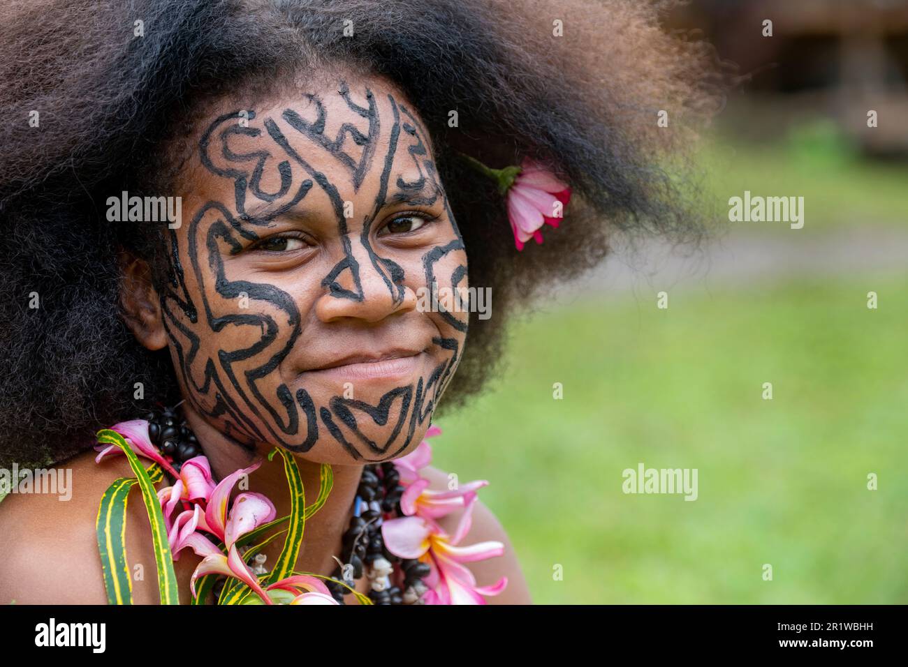 Papua New Guinea, Oro Province, Tufi Island, Baga Village. Young woman ...