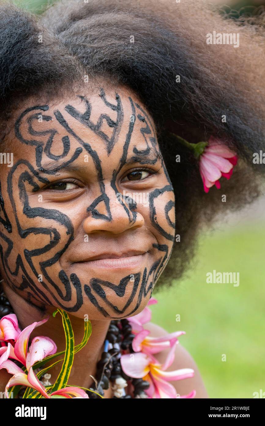 Papua New Guinea, Oro Province, Tufi Island, Baga Village. Young woman ...
