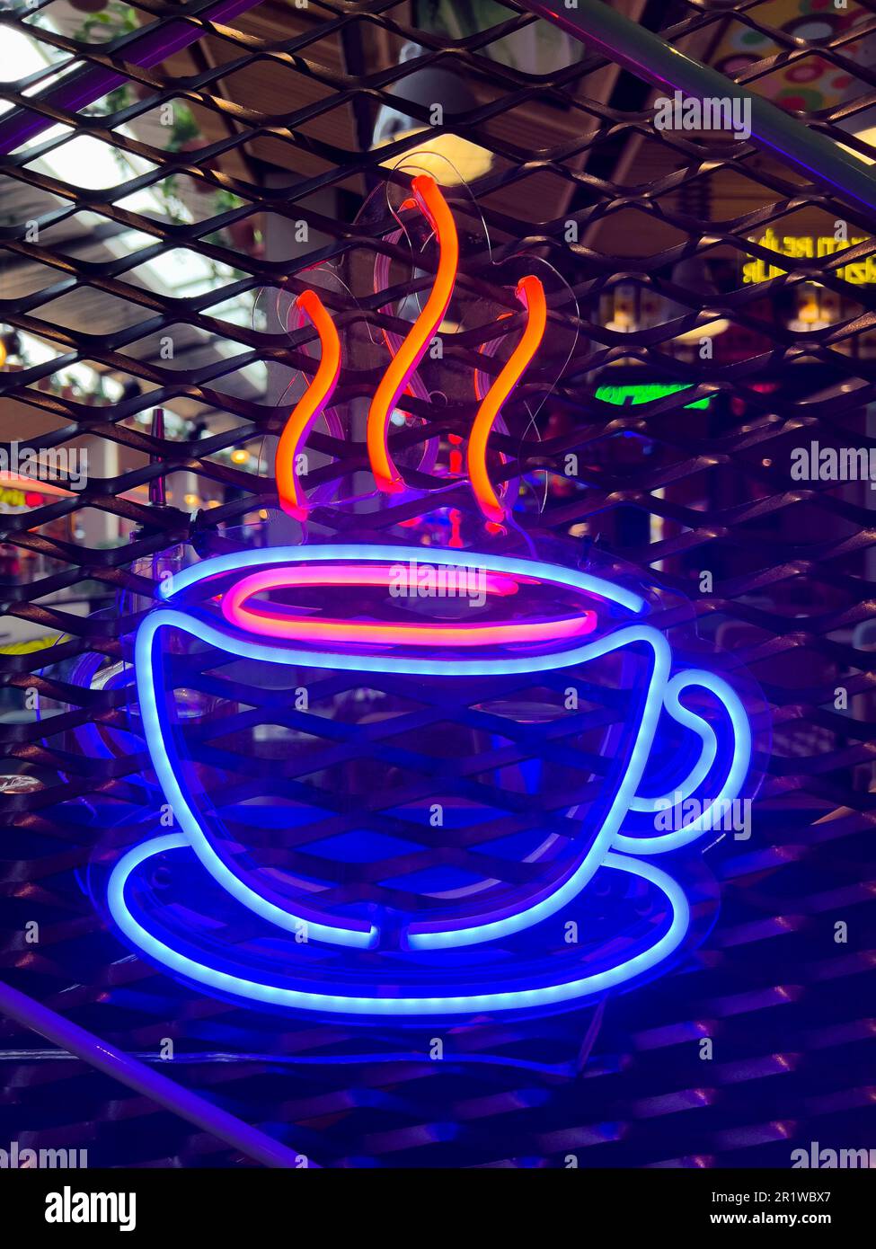 Illuminated hot coffee.Bright colored collection of symbols or sign ...