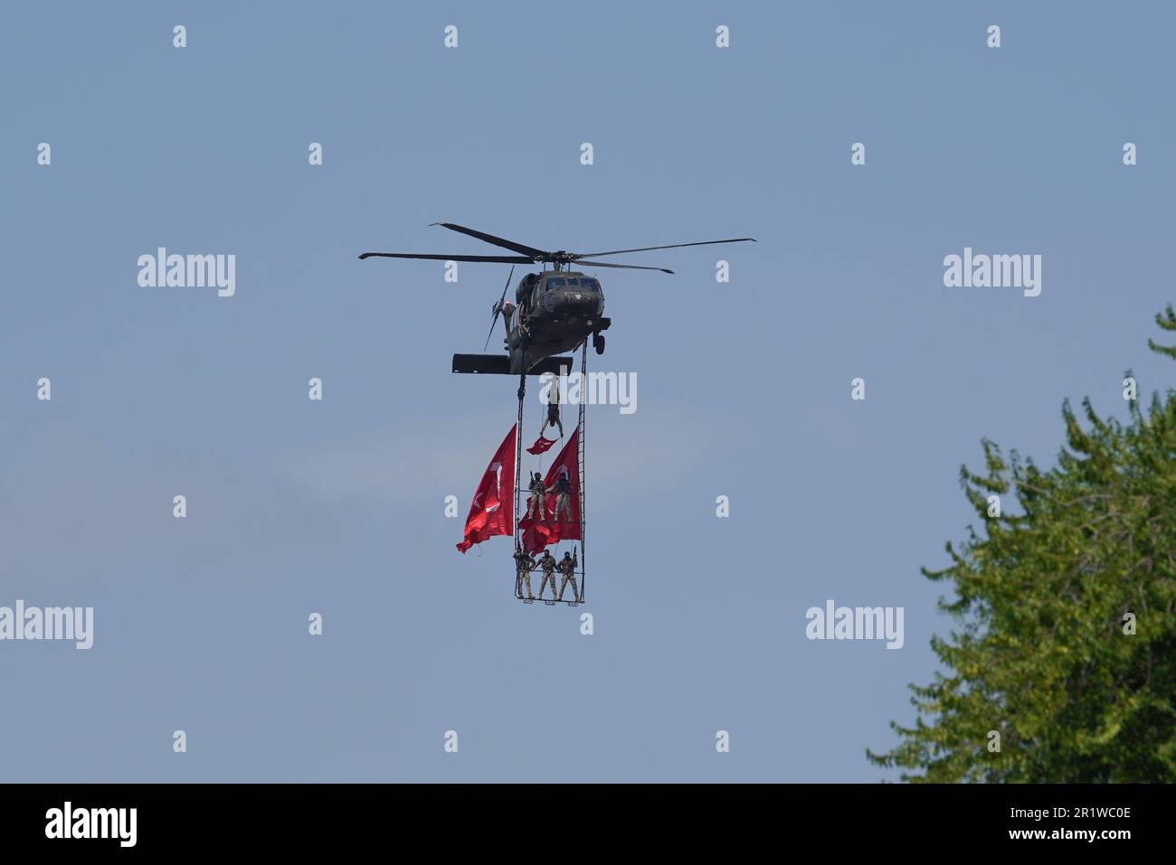 ISTANBUL, TURKIYE - AUGUST 30, 2022: Police helicopter parade during ...