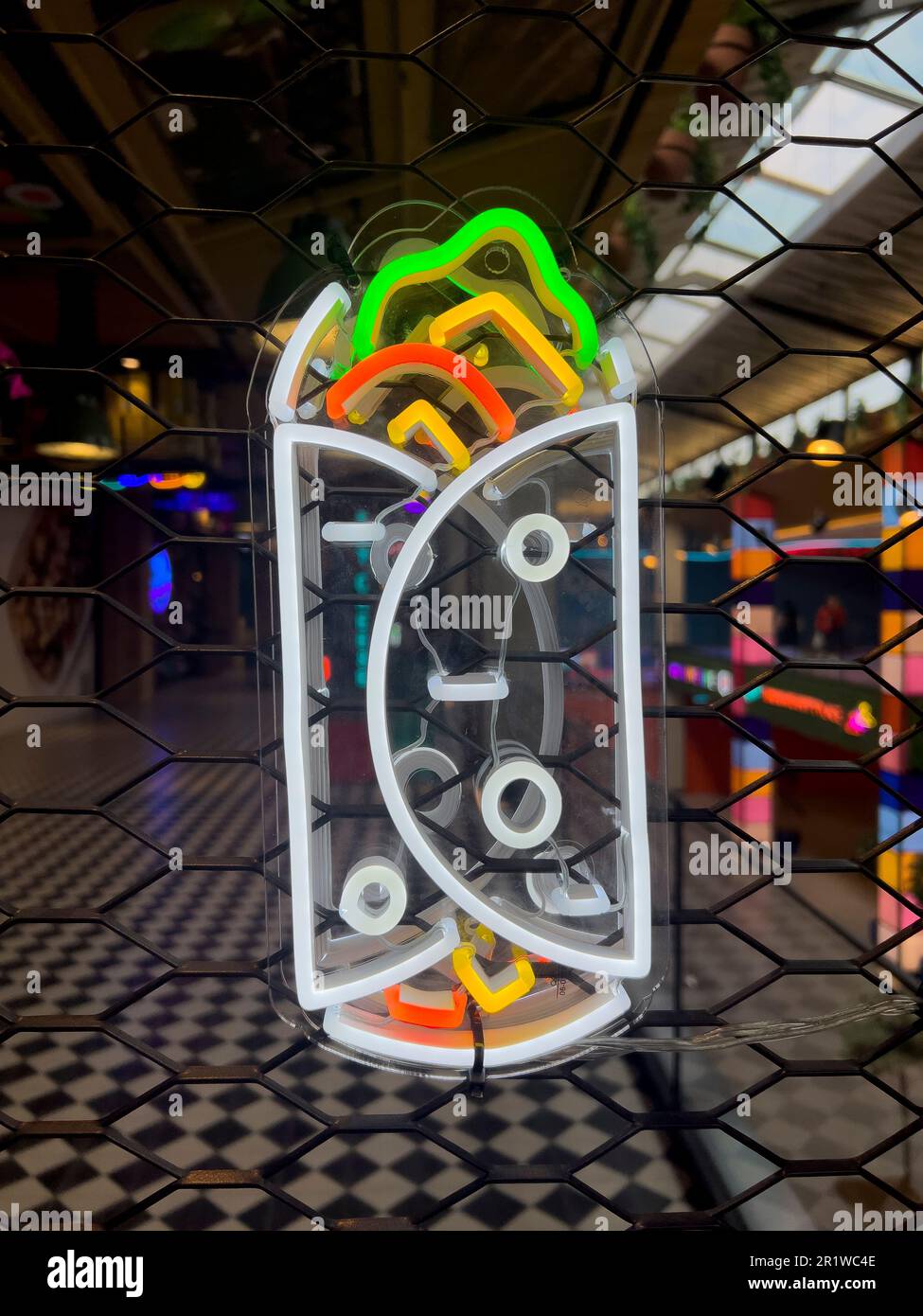 Illuminated tacos wrap. Bright colored collection of symbol sign boards ...