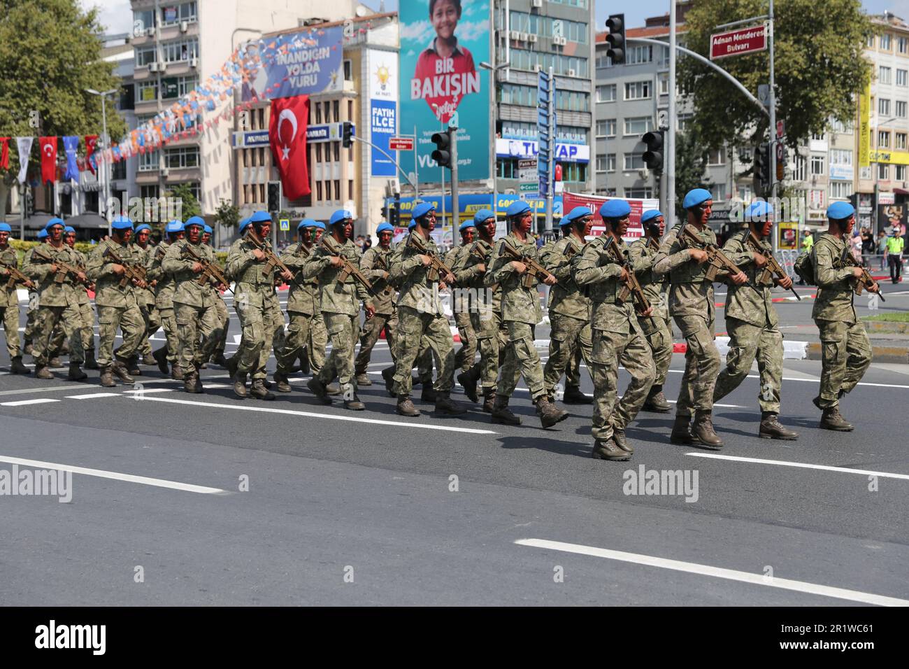 ISTANBUL, TURKIYE - AUGUST 30, 2022: Soldiers march during 100th ...