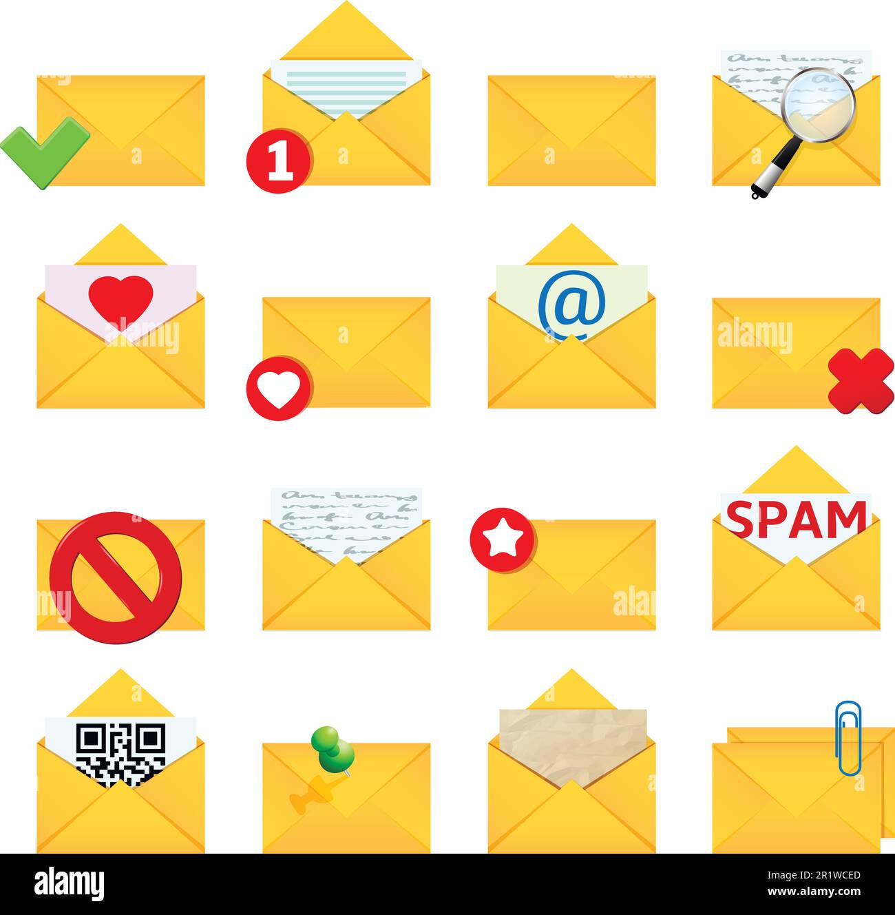 Letter envelope icon set. Set various email icons in flat style Stock ...