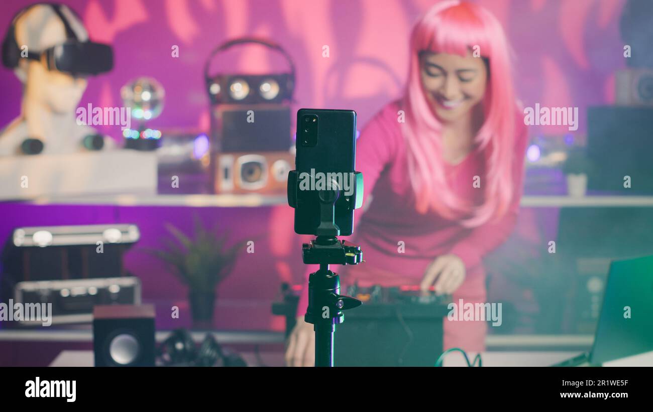 Performer recording song process with phone camera Stock Photo - Alamy