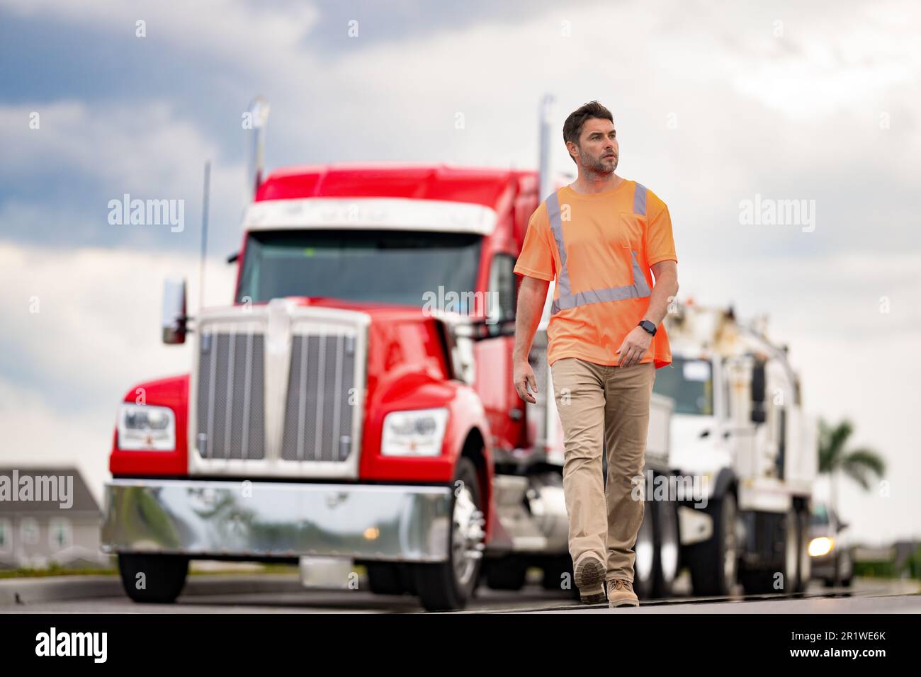 truck driver represents logistics walking outdoor, banner. photo of ...