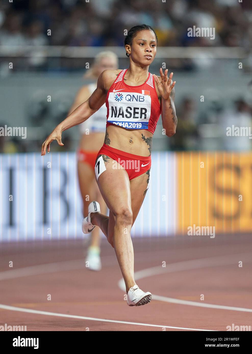Salwa Eid Naser running the 400m at the 2019 World Athletics ...
