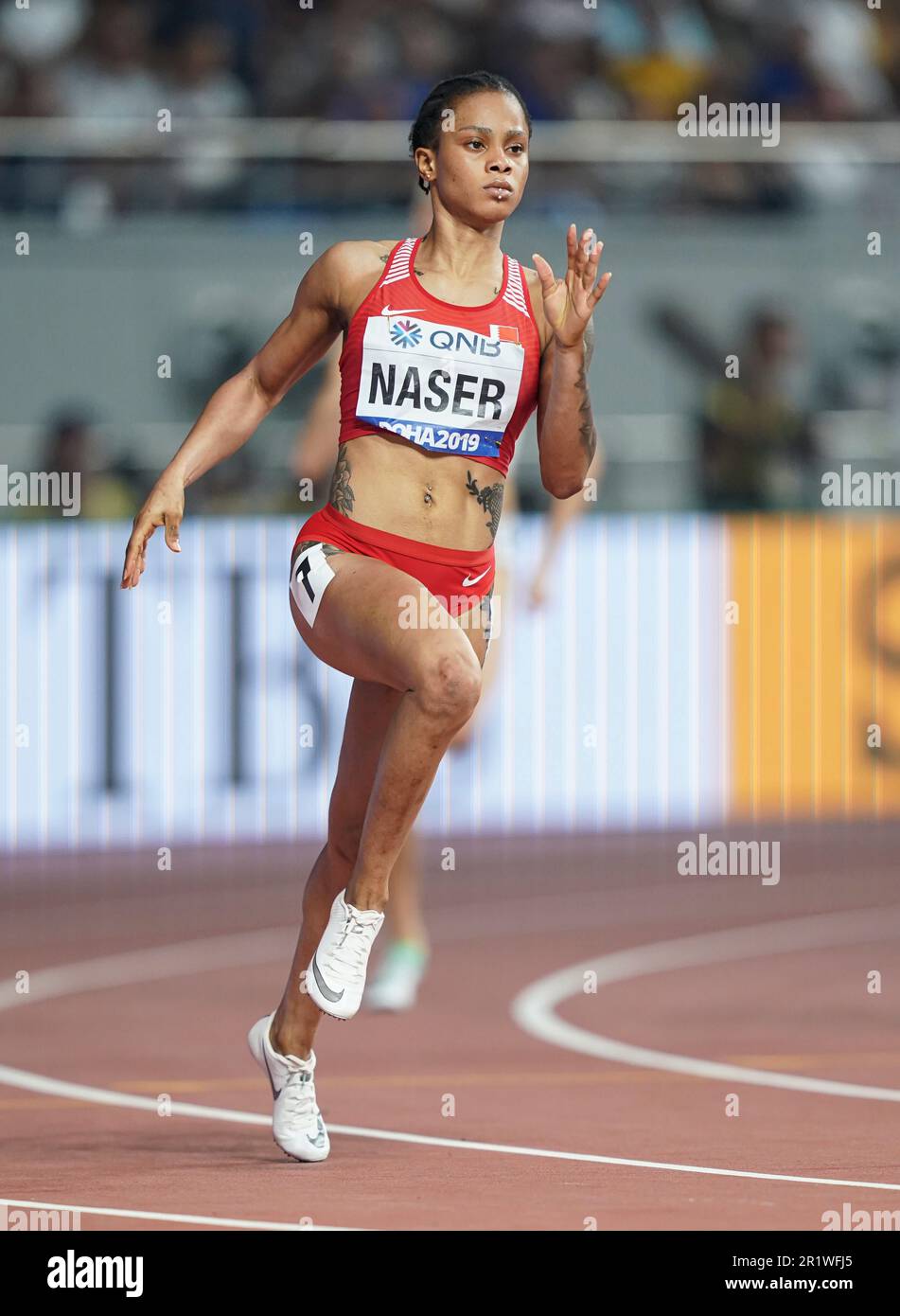 Salwa Eid Naser running the 400m at the 2019 World Athletics ...
