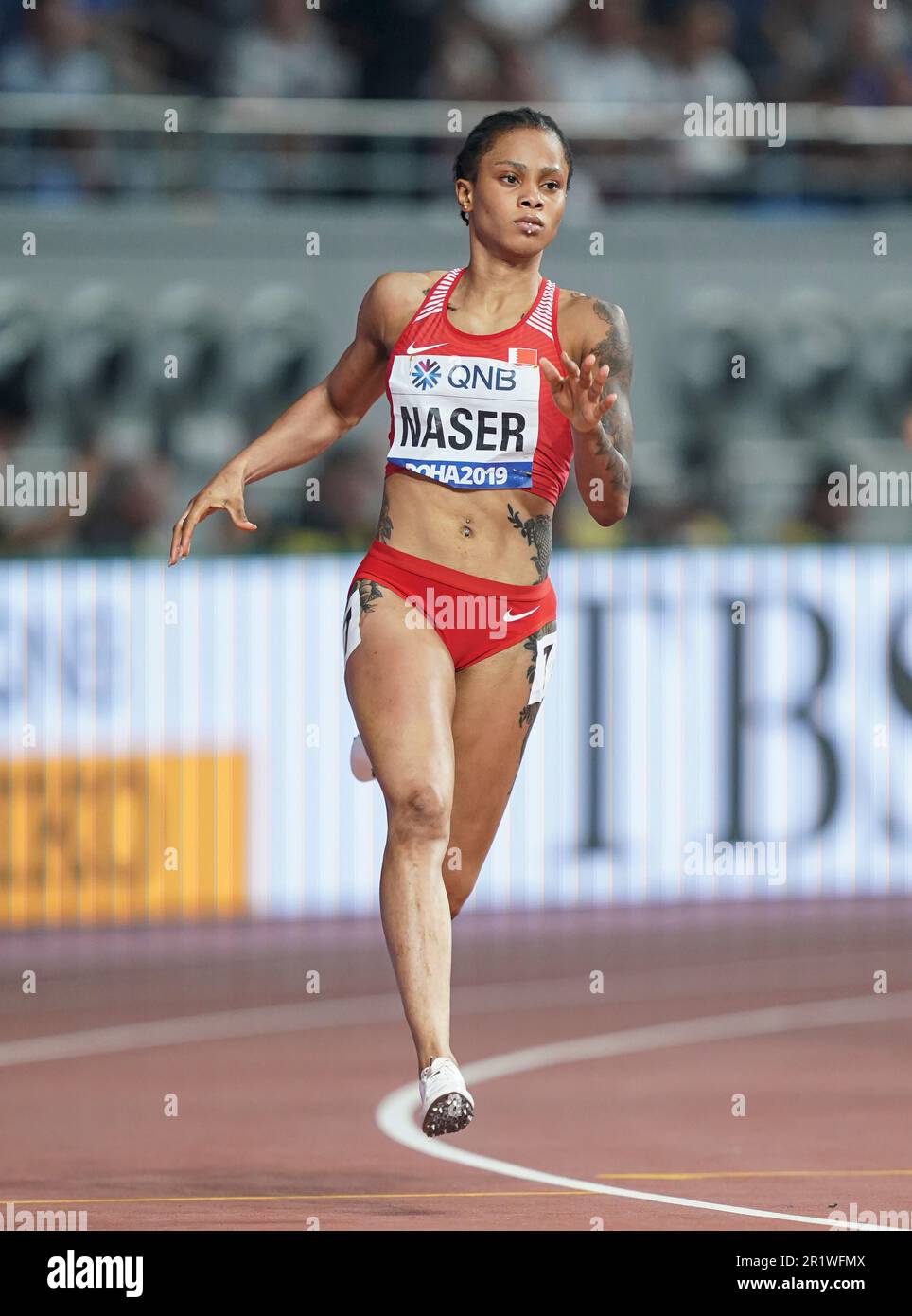 Salwa Eid Naser running the 400m at the 2019 World Athletics ...