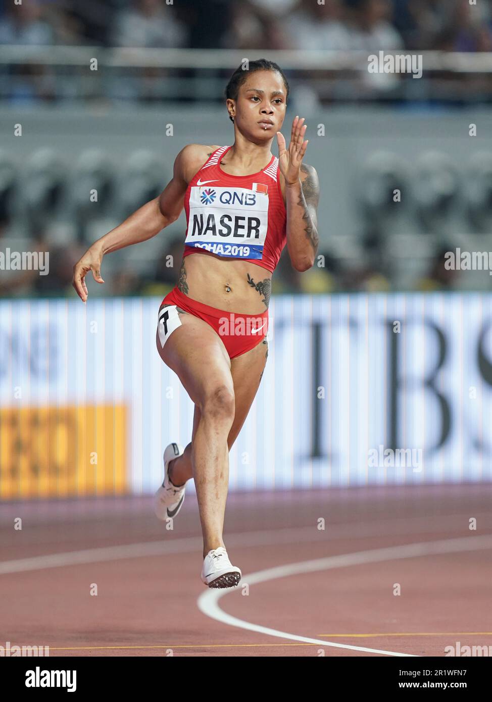 Salwa Eid Naser running the 400m at the 2019 World Athletics ...