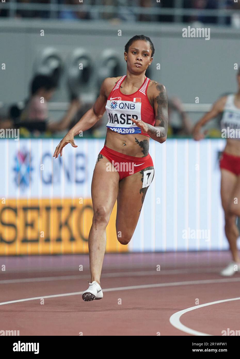 Salwa Eid Naser running the 400m at the 2019 World Athletics ...