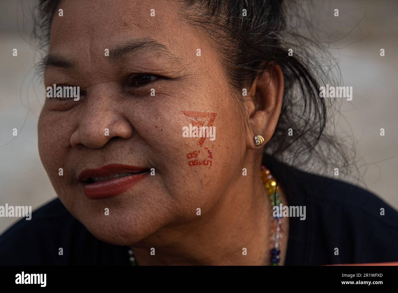 Bangkok, Thailand. 15th May, 2023. A female supporter with face ...