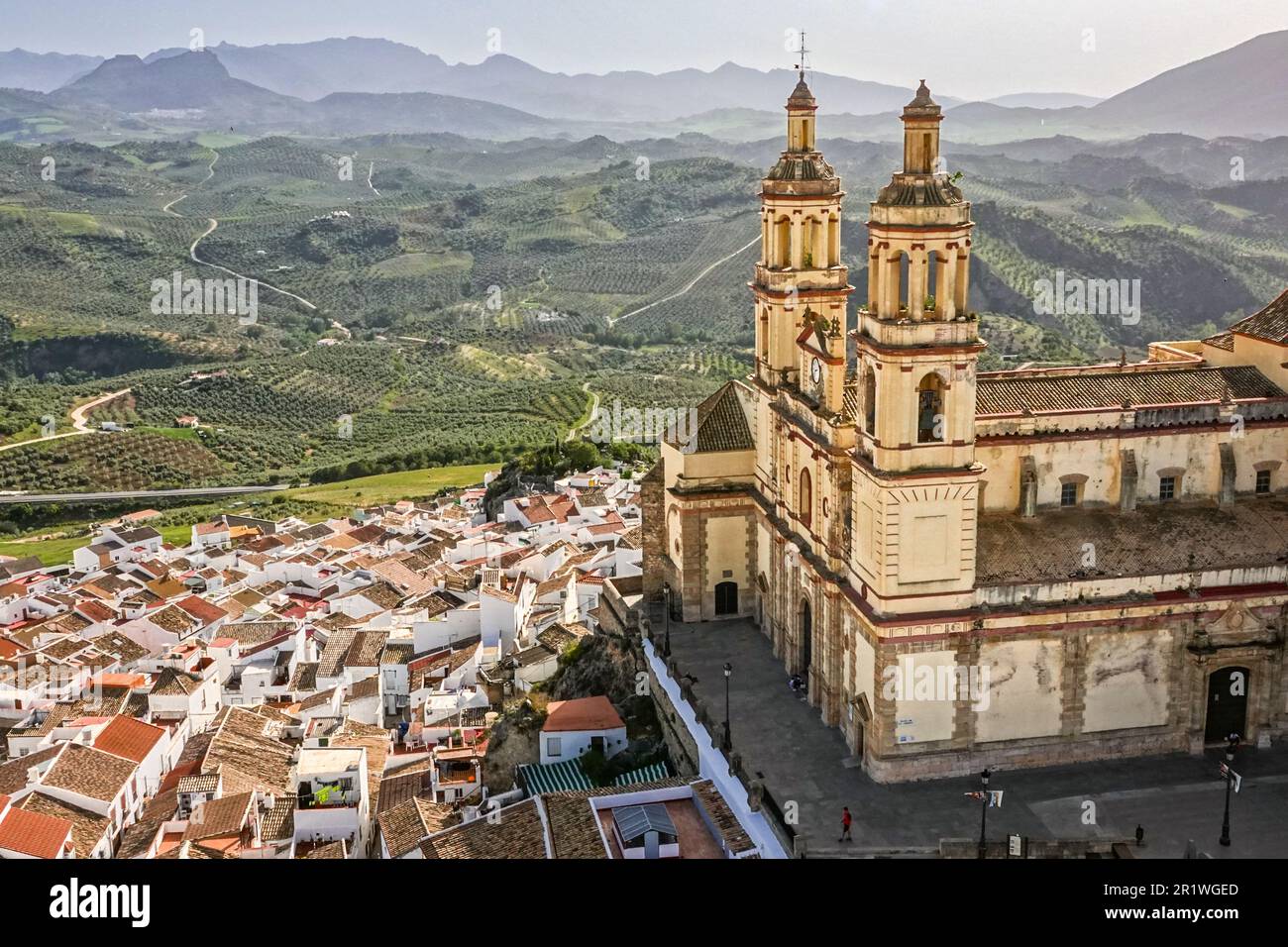 The Our Lady of the Incarnation church surrounded by olive groves and ...