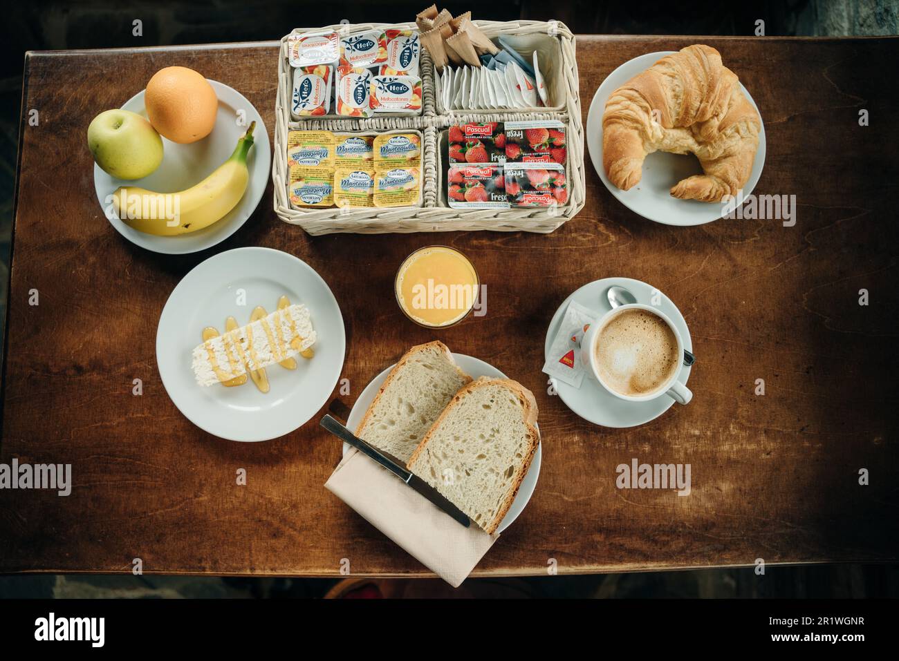 Healthy light meals for breakfast. breakfast table setting. High ...