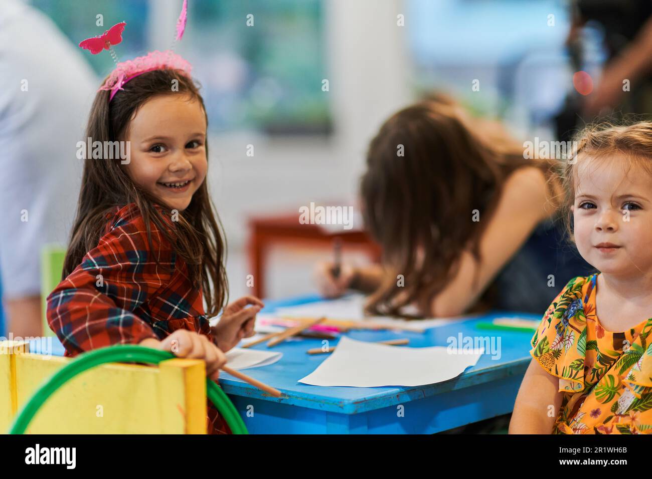 Creative kids during an art class in a daycare center or elementary ...