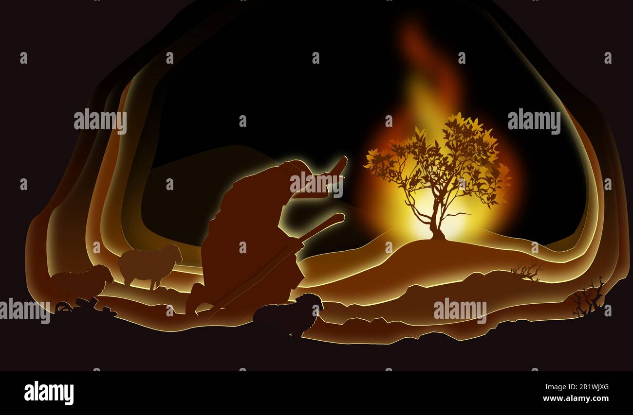 Moses and the Burning bush. Paper art. Abstract, illustration ...