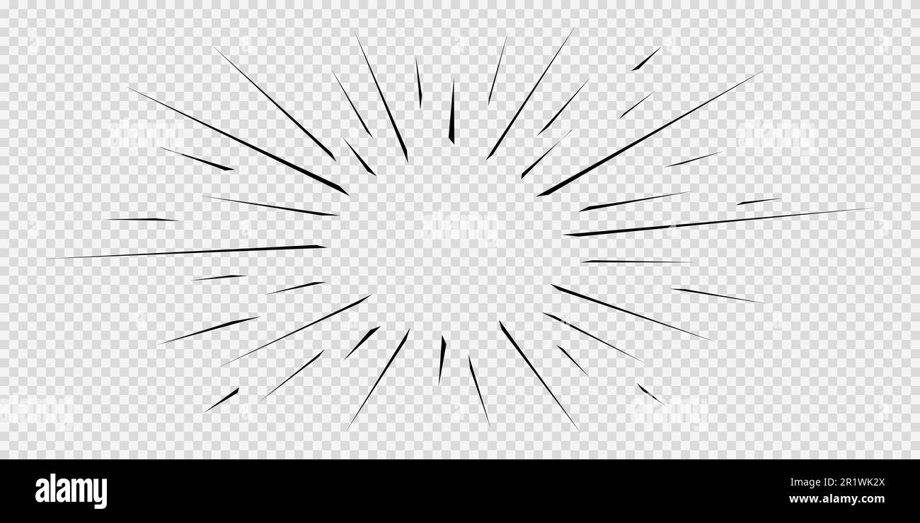 Black radial lines on transparent background. Boom, burst, explosion ...