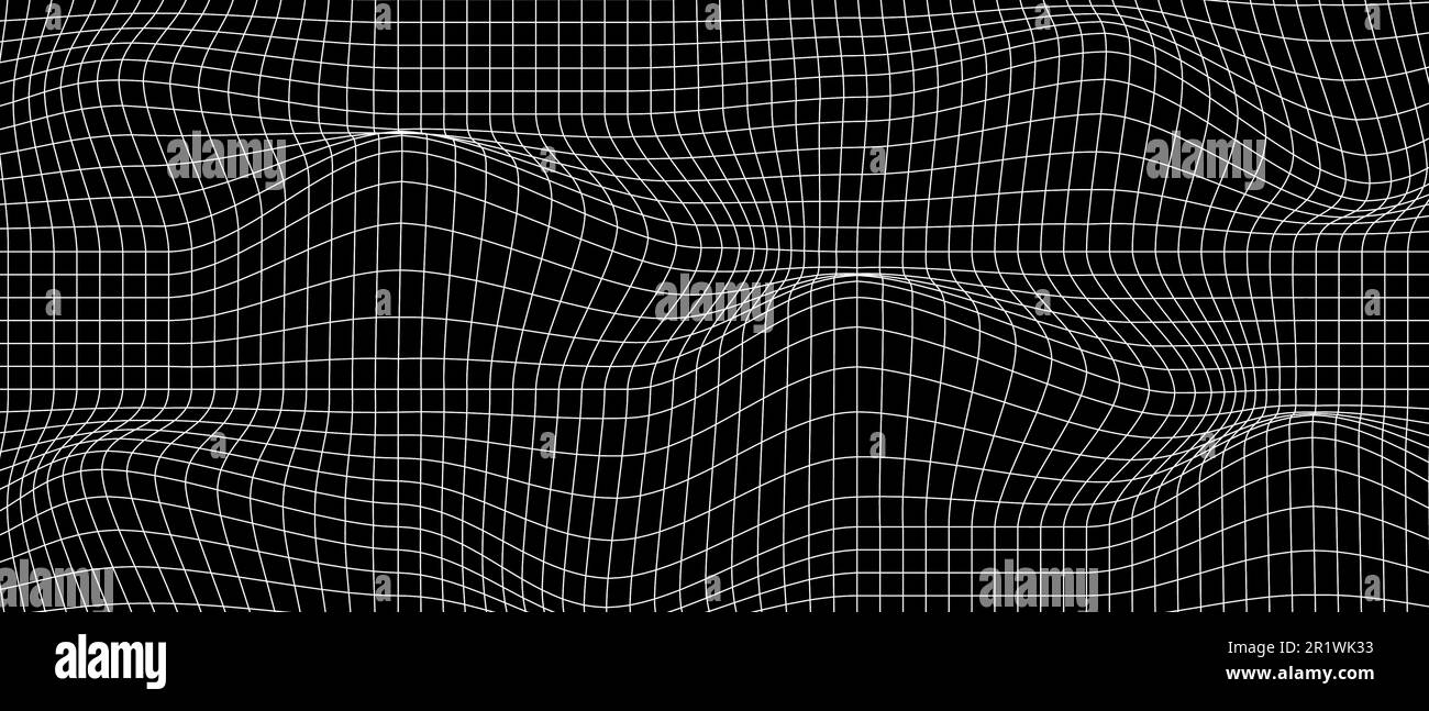 Distorted white grid on black background. Waved mesh texture. Fish net ...
